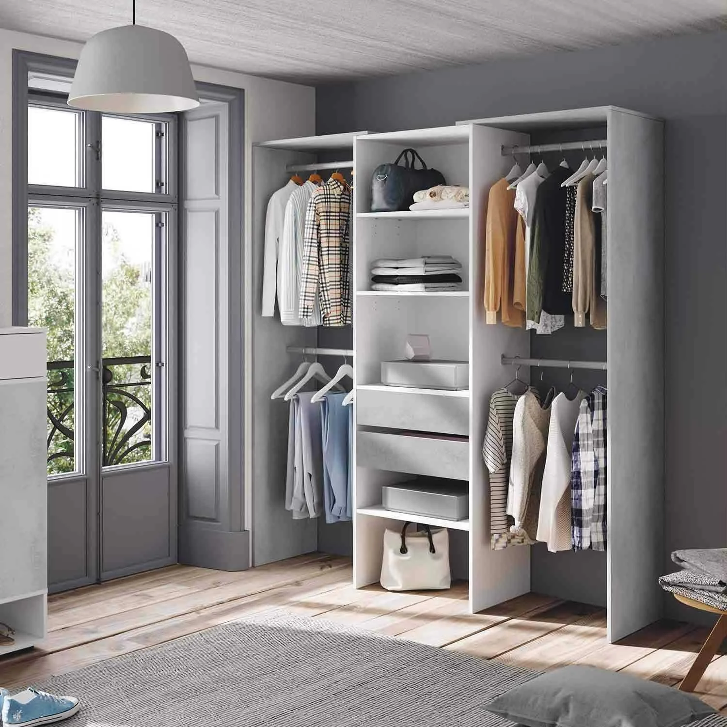 Armario Vestidor con Estantería y 4 Barras Seven - Muebles | Lúzete